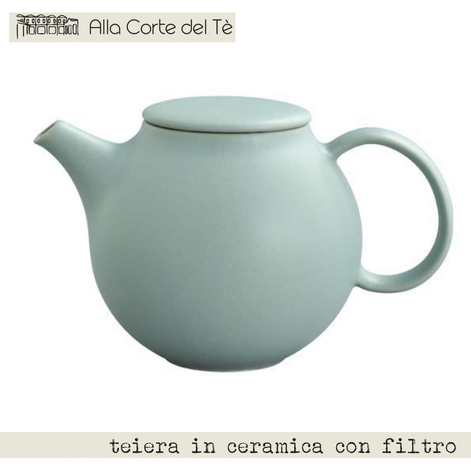 Teiera verde in ceramica con filtro - Alla Corte del Tè
